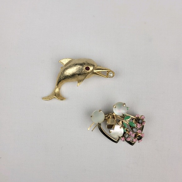 MCM | Jewelry | Vintage Lot Of 2 Gold Tone Mcm Pin Brooch Dolphin And ...